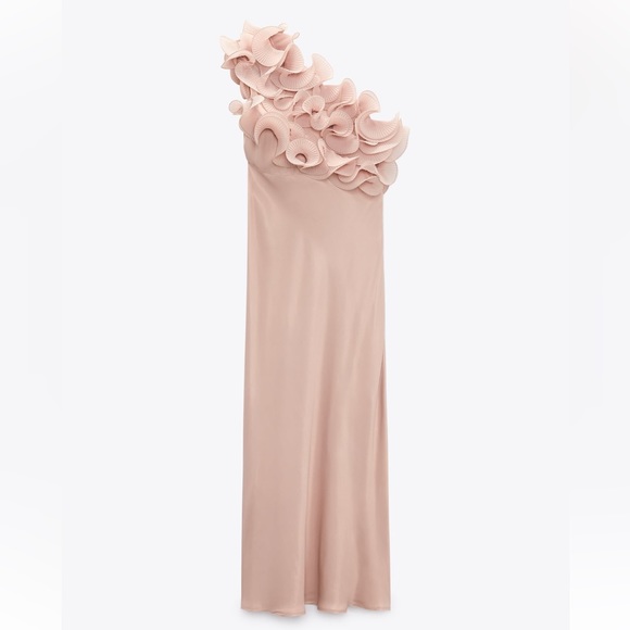 Zara | Dresses | Zara Pink Ruffled Satin Effect Dress | Poshmark